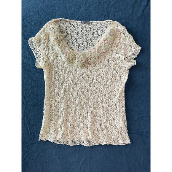 per una | Tops | Per Una Sheer Lace 3d Floral Babydoll Top Stretchy ...